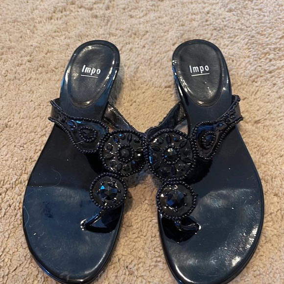Impo | Shoes | Slide On Black Patent Leather Sandals | Poshmark